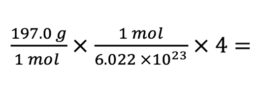 Solved 197.0 g 1 mol Х X4= 1 mol 6.022 X1023 | Chegg.com