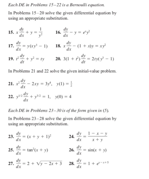 Solved Each DE in Problems 15-22 is a Bernoulli equation. In | Chegg.com