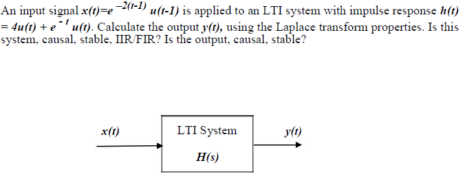 Solved An input signal x(t)=e−2(t−1)u(t−1) is applied to an | Chegg.com