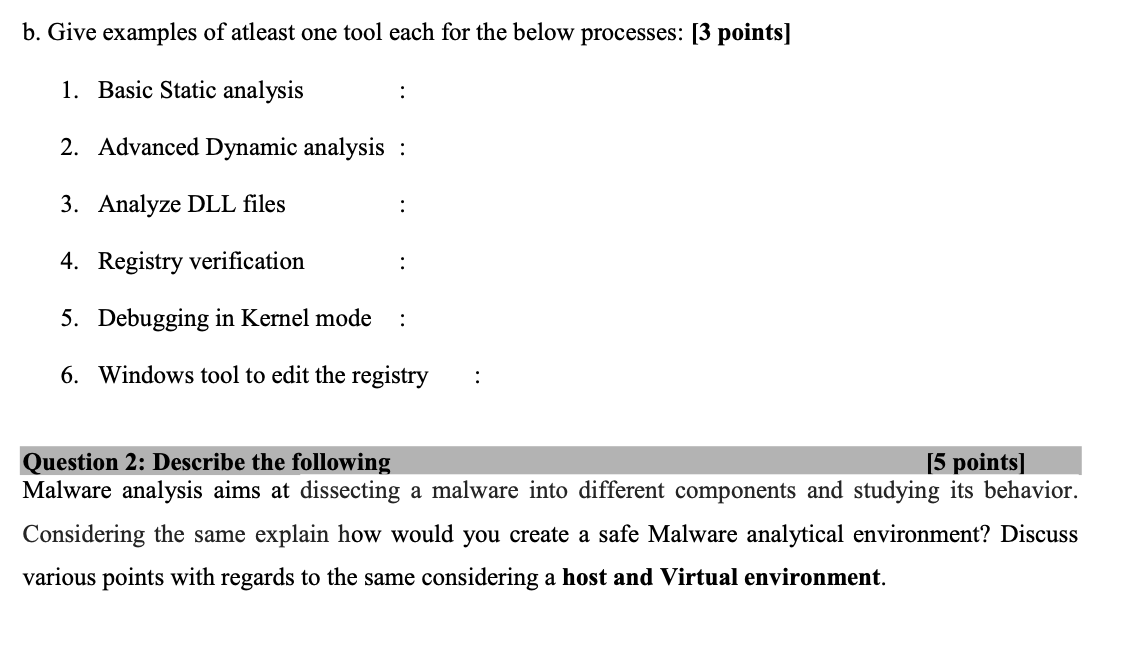 b. Give examples of atleast one tool each for the | Chegg.com