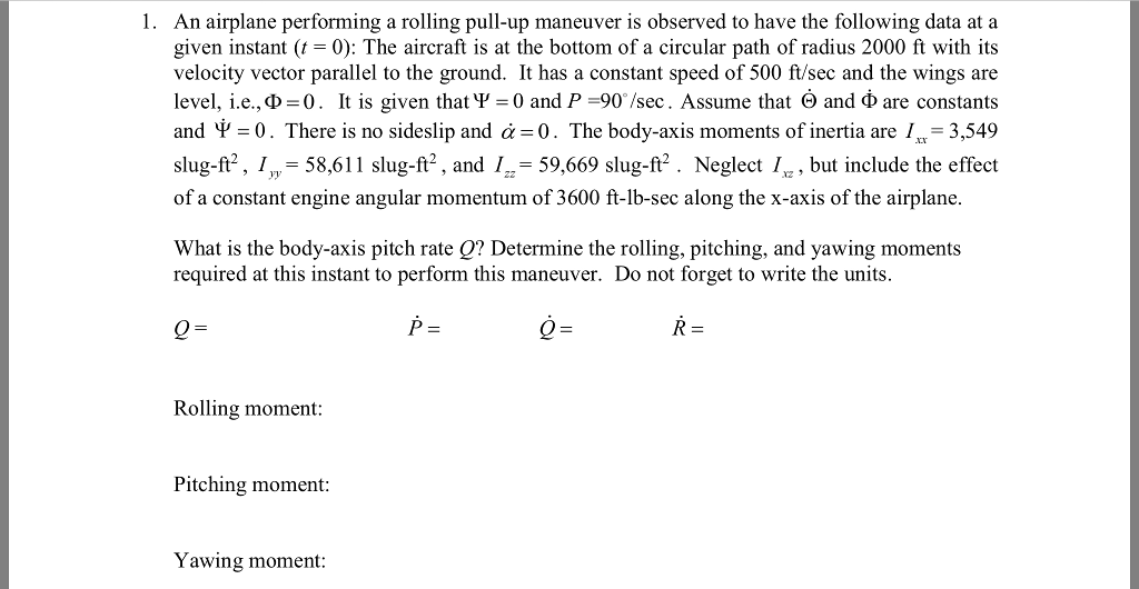 1. An airplane performing a rolling pull-up maneuver | Chegg.com
