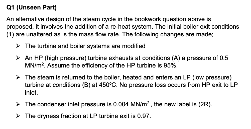 Solved Q1 (Unseen Part) An alternative design of the steam | Chegg.com