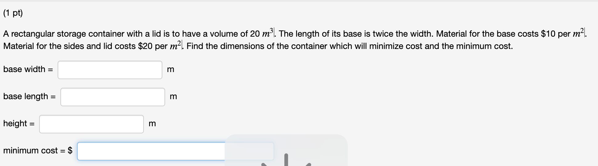 Solved A rectangular storage container with a lid is to have | Chegg.com
