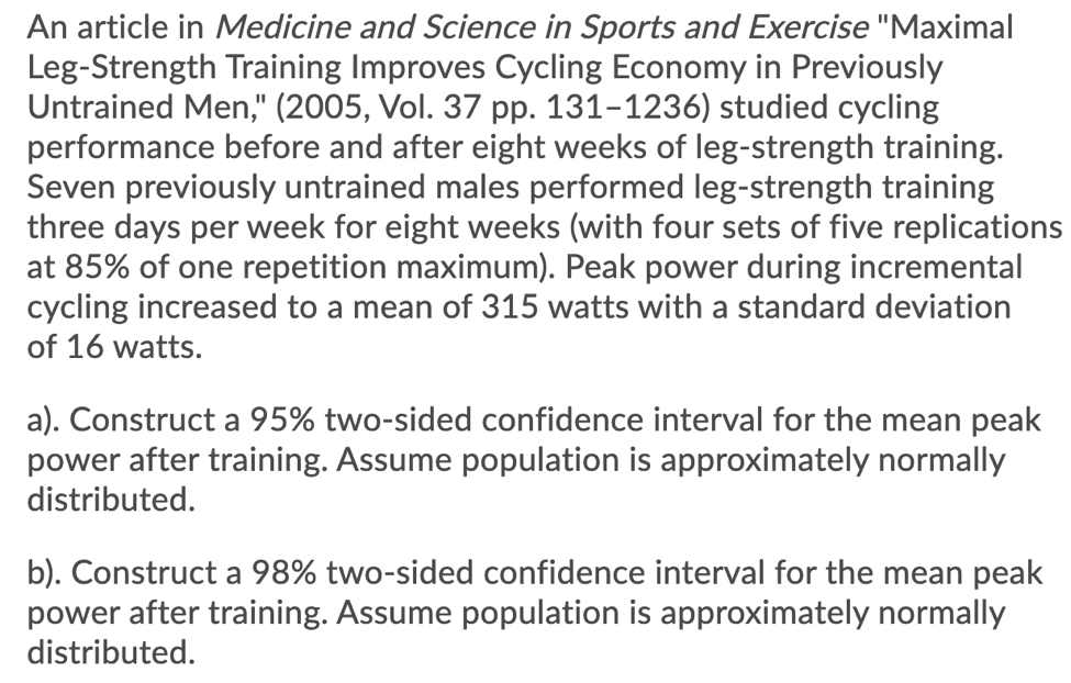 Solved An article in Medicine and Science in Sports and | Chegg.com