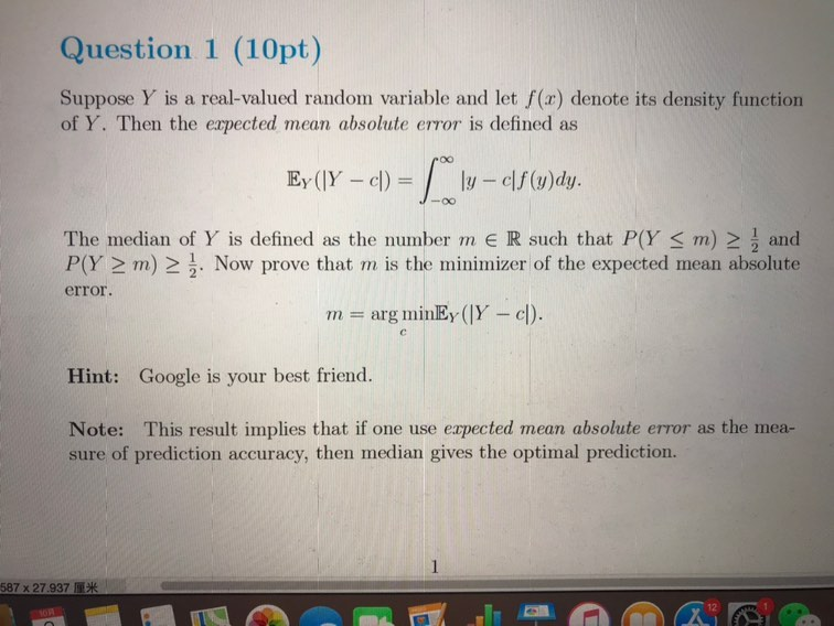 Solved Question 1 (10pt) Suppose Y is a real-valued random | Chegg.com