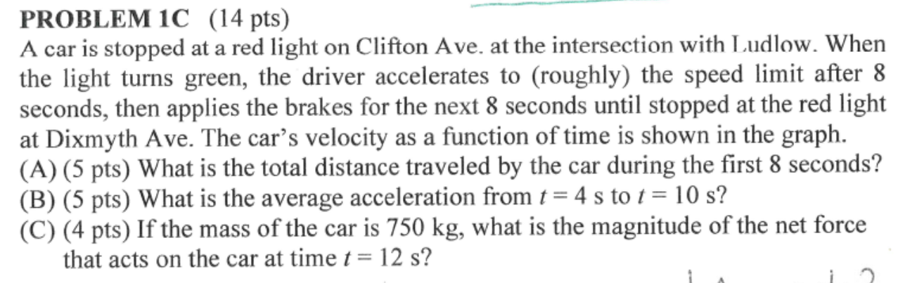 Solved PROBLEM 1C (14 pts) A car is stopped at a red light | Chegg.com