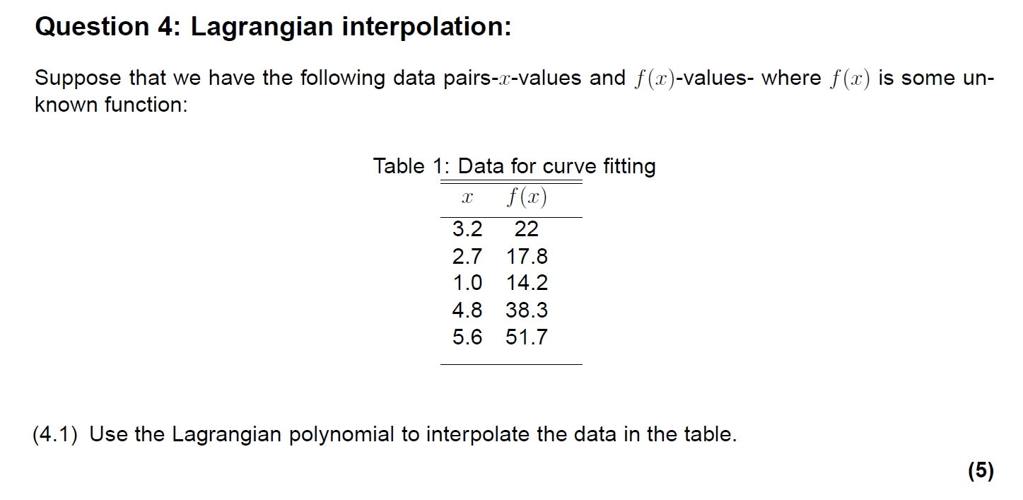 Solved Question 4: Lagrangian interpolation: Suppose that we | Chegg.com