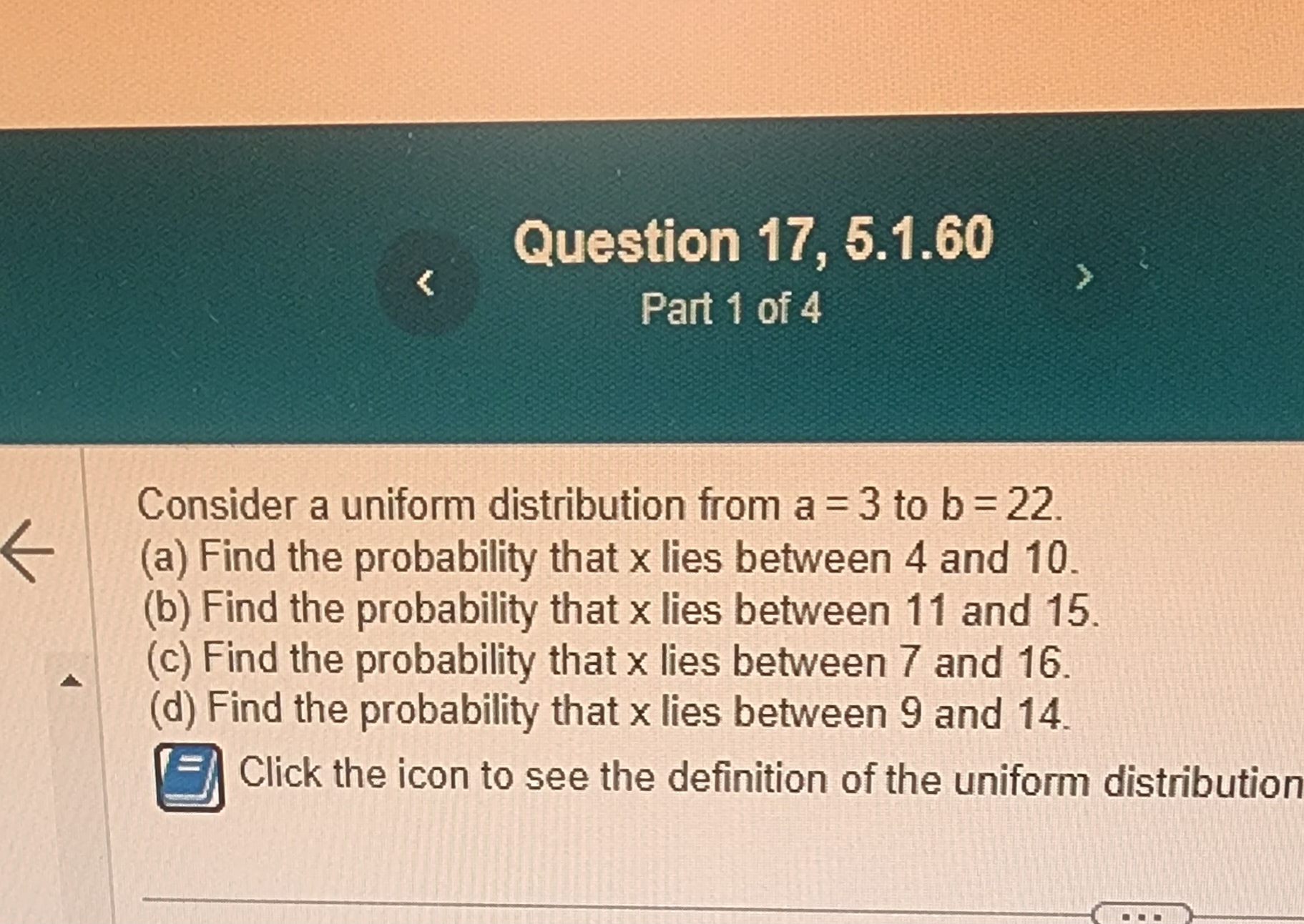 Solved A uniform distribution is a continuous probability | Chegg.com
