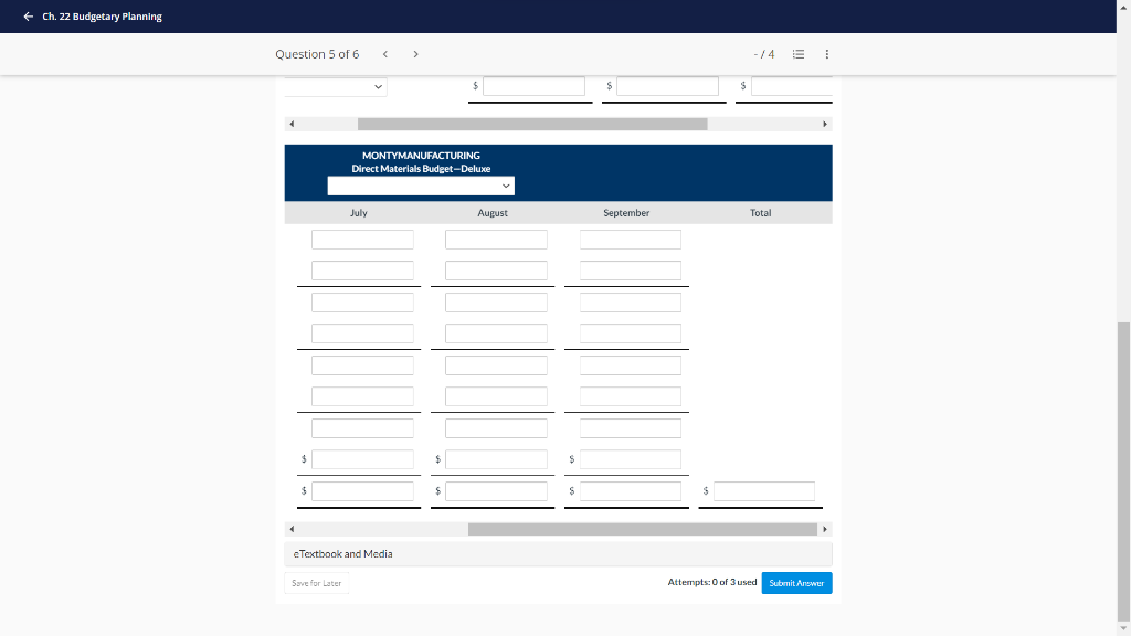 Solved ← Ch. 22 Budgetary Planning Question 5 of 6 ;−14⋮ | Chegg.com