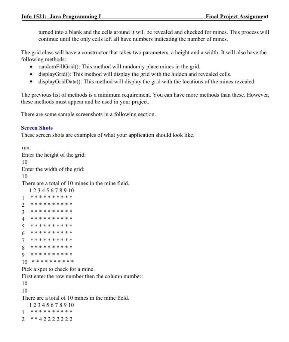 Solved Info 1521: Java Programming I Final Project | Chegg.com