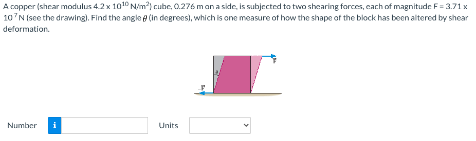 Solved A copper (shear modulus 4.2 x 1010 N/m?) cube, 0.276 | Chegg.com