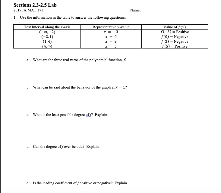 Solved Sections 2.3-2.5 Lab 2019FA MAT 171 Name: 1. Use the | Chegg.com