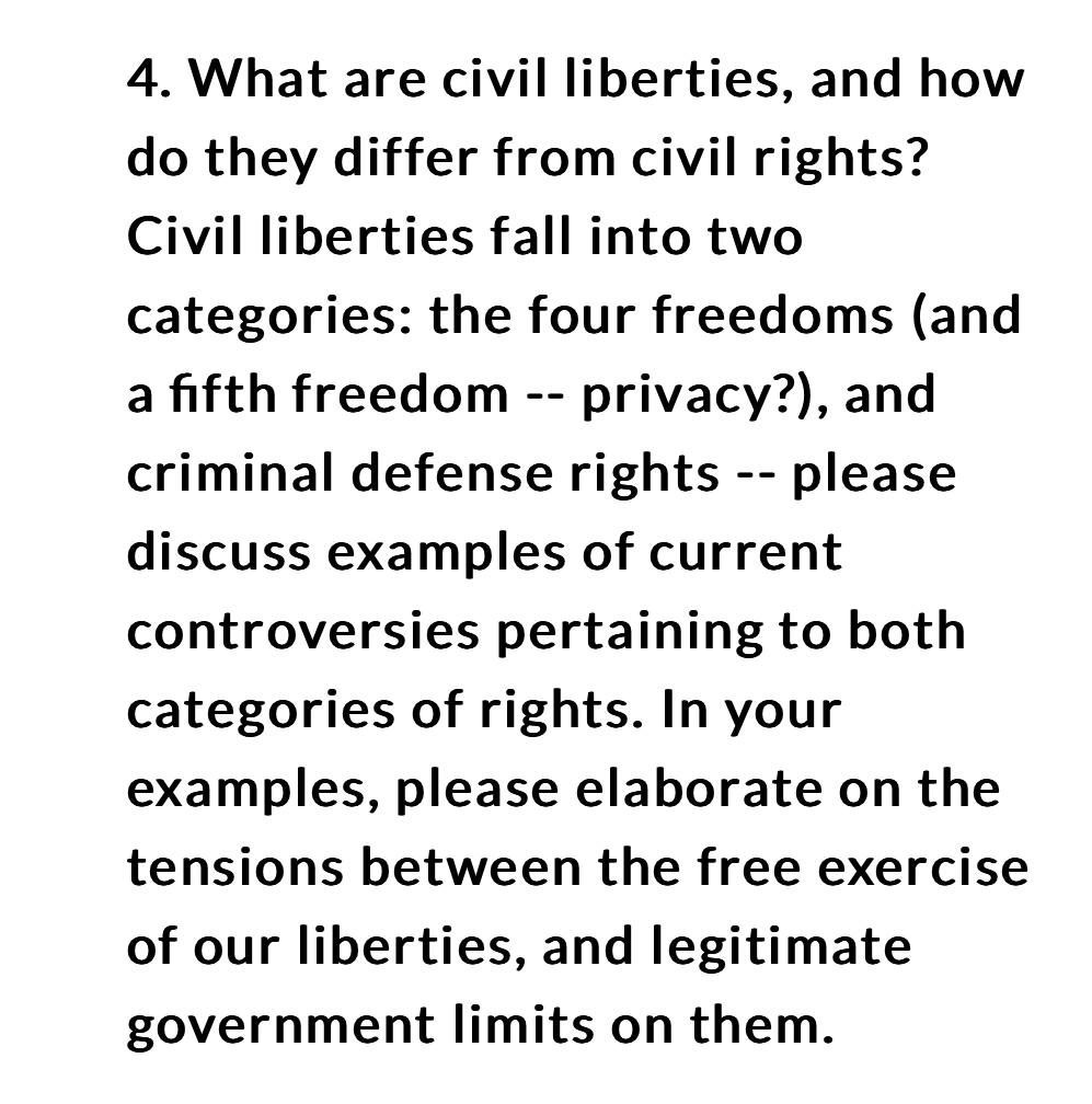 4. What are civil liberties, and how do they differ | Chegg.com