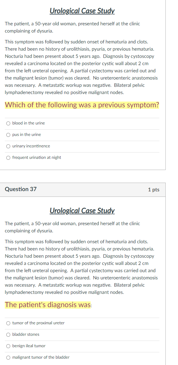 Solved Urological Case Study. The patient, a 50-year old | Chegg.com