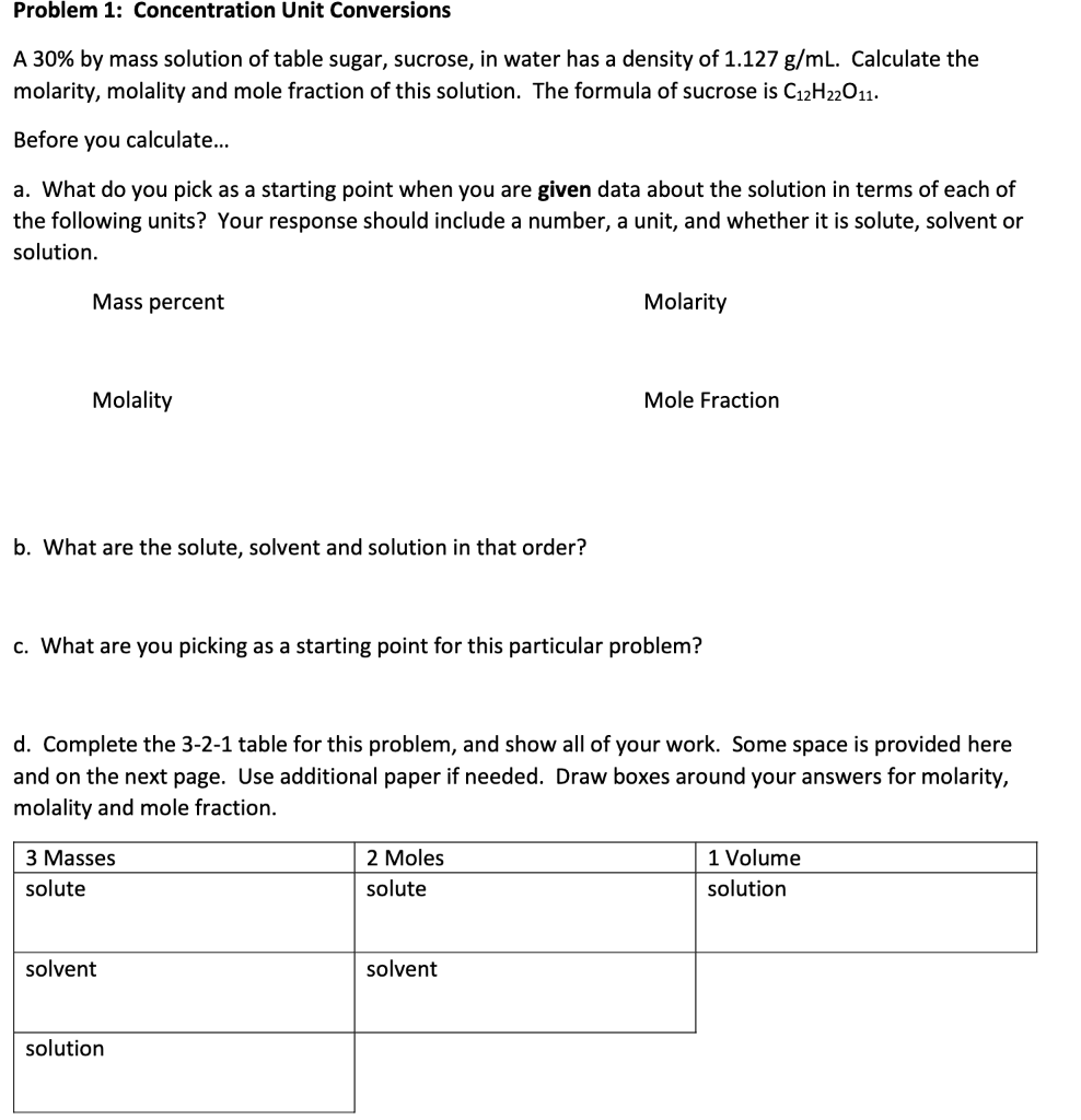 Solved Problem 1: Concentration Unit Conversions A 30% by | Chegg.com