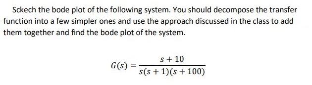Solved Sckech the bode plot of the following system. You | Chegg.com