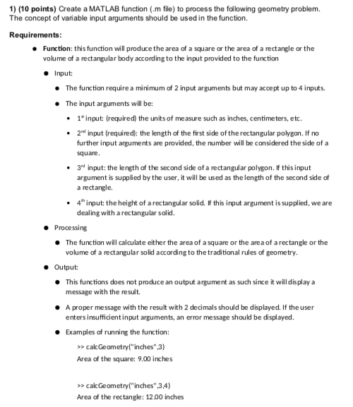 1) (10 points) Create a MATLAB function (.m file) to | Chegg.com