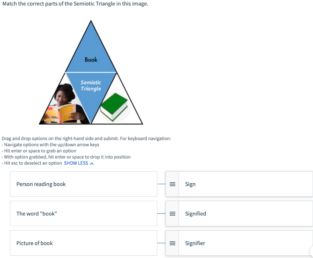 Solved Match the correct parts of the Semiotic Triangle in | Chegg.com