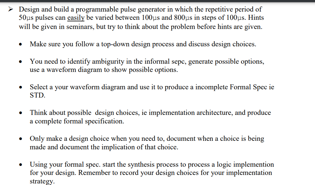 Solved Design and build a programmable pulse generator in | Chegg.com