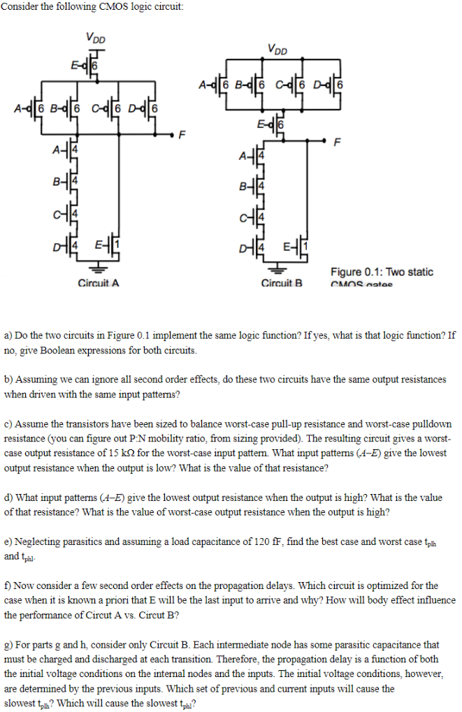 Solved Consider the following CMOS logic circuit: VOD VOD Ed | Chegg.com