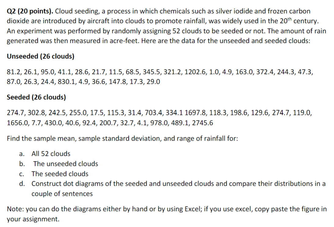 Solved Q2 (20 points). Cloud seeding, a process in which | Chegg.com