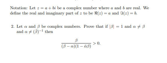 Solved Notation: Let z = a + bi be a complex number where a | Chegg.com