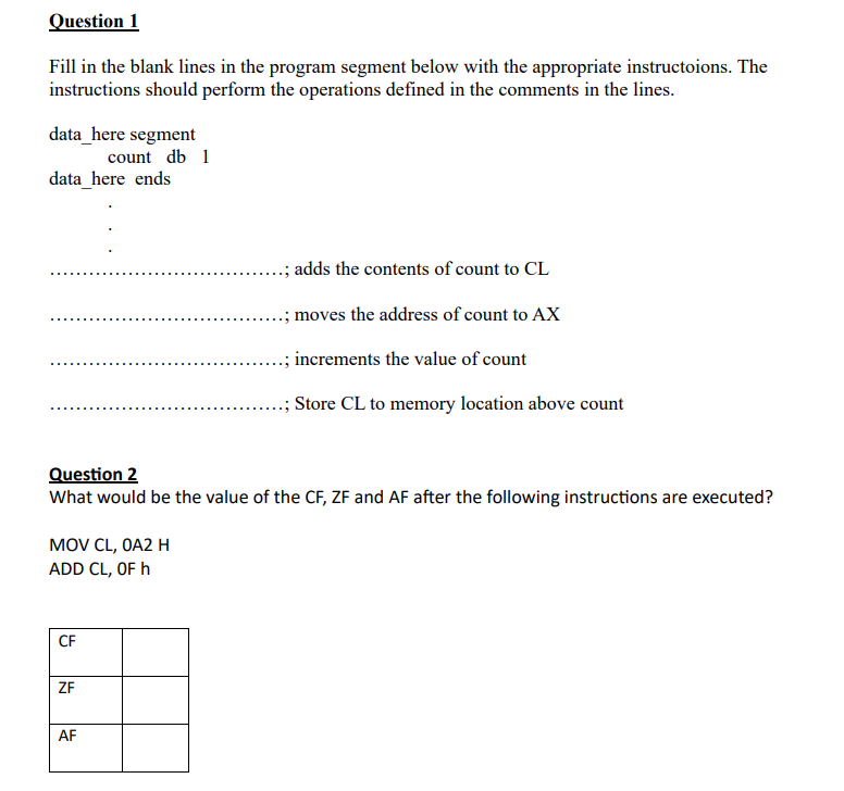 Fill in the blank lines in the program segment below | Chegg.com