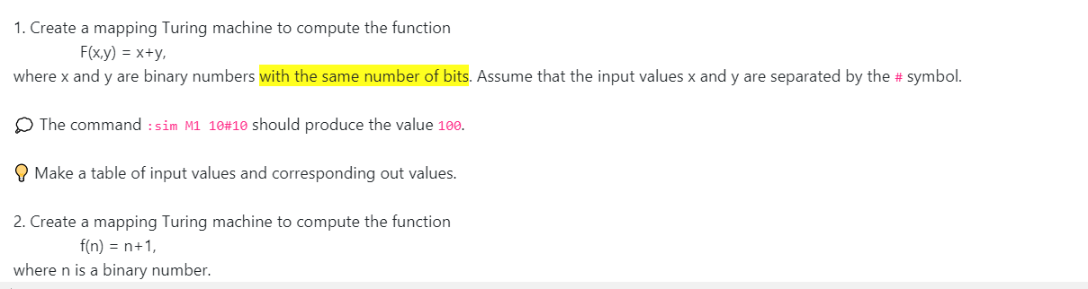 Solved 1. Create a mapping Turing machine to compute the | Chegg.com