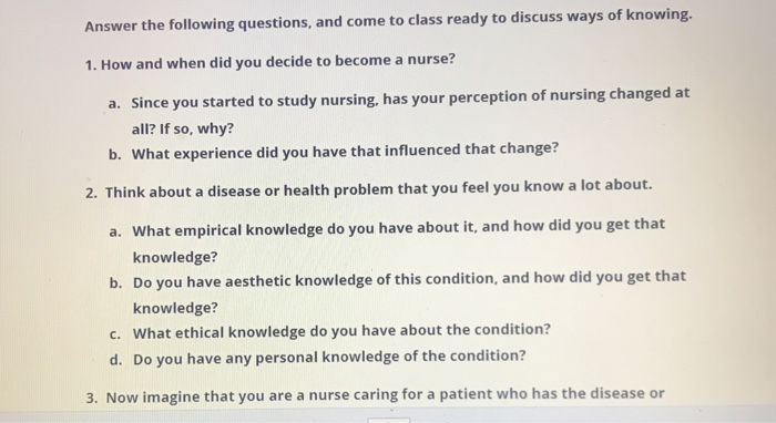 Solved Ways of Knowing in Nursing It is important to | Chegg.com