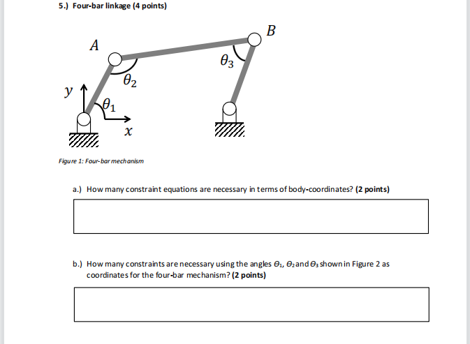 Solved 5.) Four-bar linkage (4 points) B A 03 02 y Figure 1: | Chegg.com