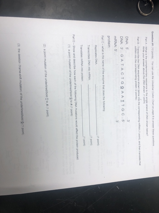 Solved Part A -What is the complementary sequence to the | Chegg.com