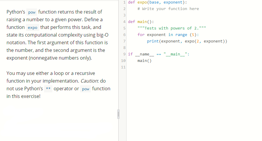 Solved Hem 1 def expo(base, exponent): # Write your function | Chegg.com