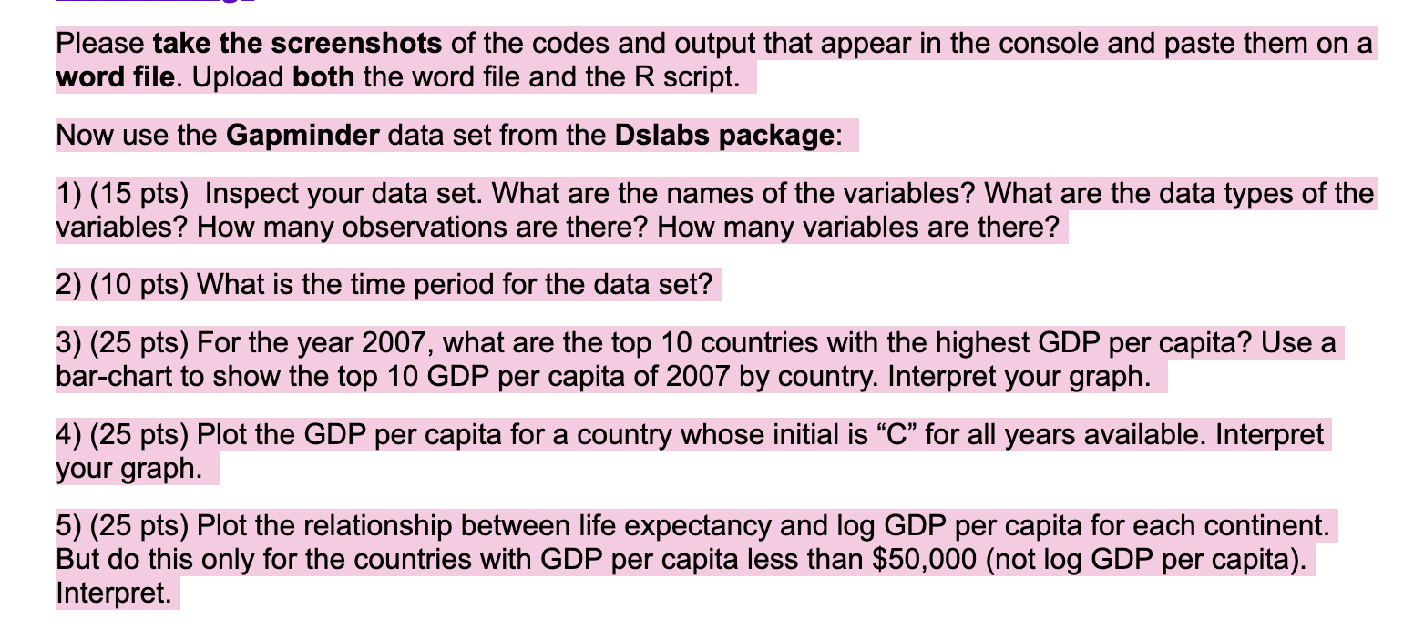 Solved Please take the screenshots of the codes and output | Chegg.com