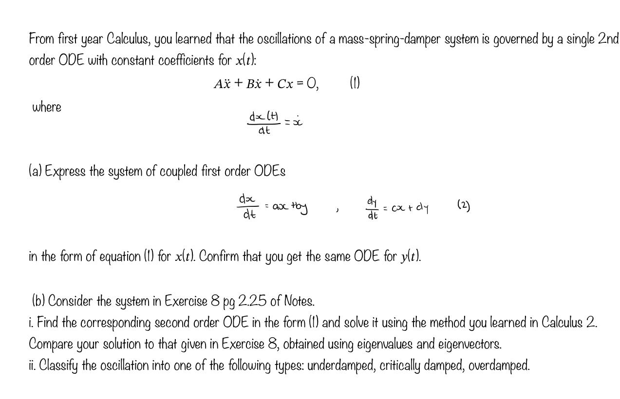 Solved From first year Calculus, you learned that the | Chegg.com