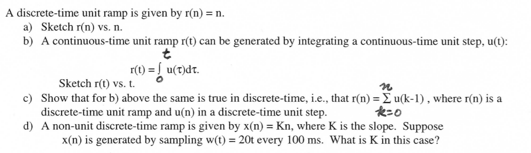 Solved A discrete-time unit ramp is given by r(n) = n. a) | Chegg.com