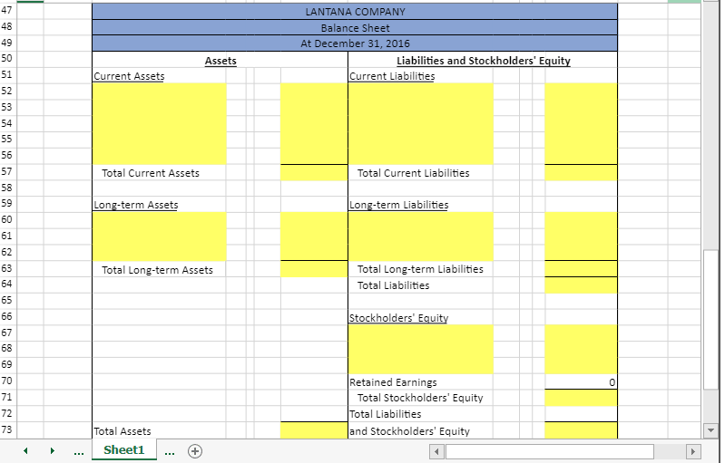 Solved Preparing a Classified Balance Sheet using Excel's | Chegg.com