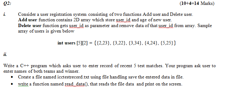 Solved Q2: i (10+4=14 Marks) Consider a user registration | Chegg.com