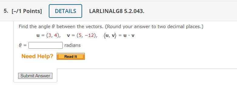 Solved Find the angle θ between the vectors. (Round your | Chegg.com