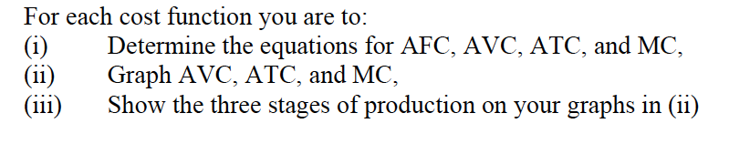 For each cost function you are to: (i) Determine the | Chegg.com