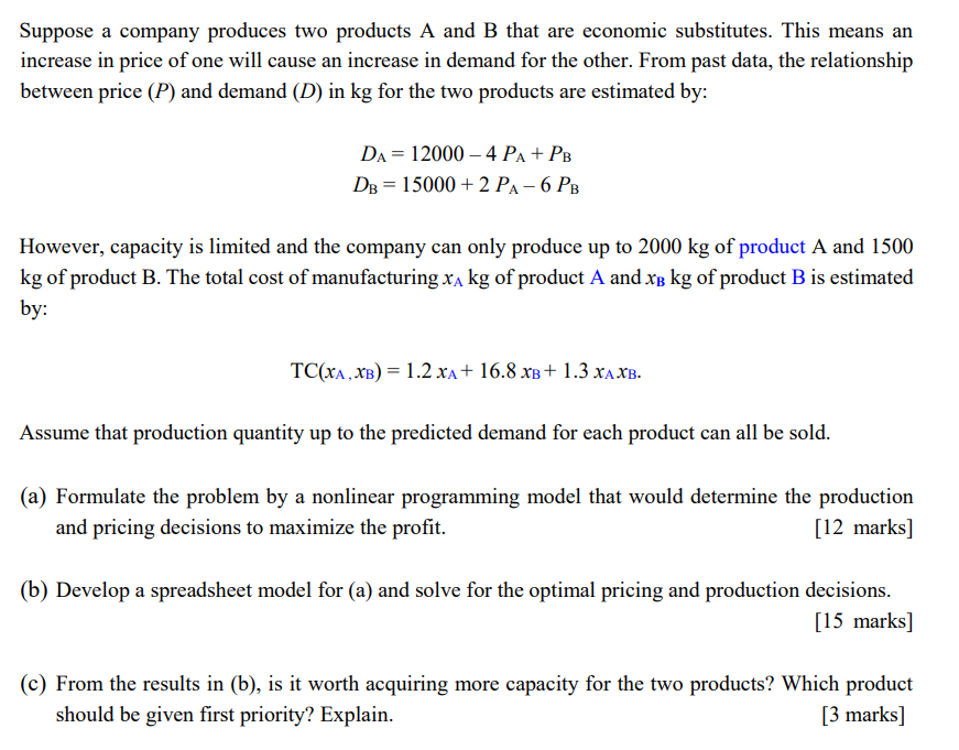 Solved Suppose a company produces two products A and B that | Chegg.com