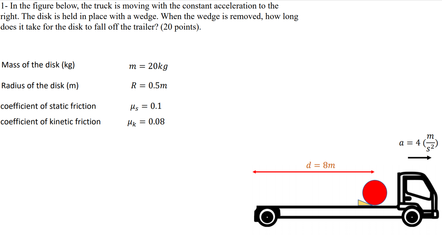 Solved 1- In the figure below, the truck is moving with the | Chegg.com
