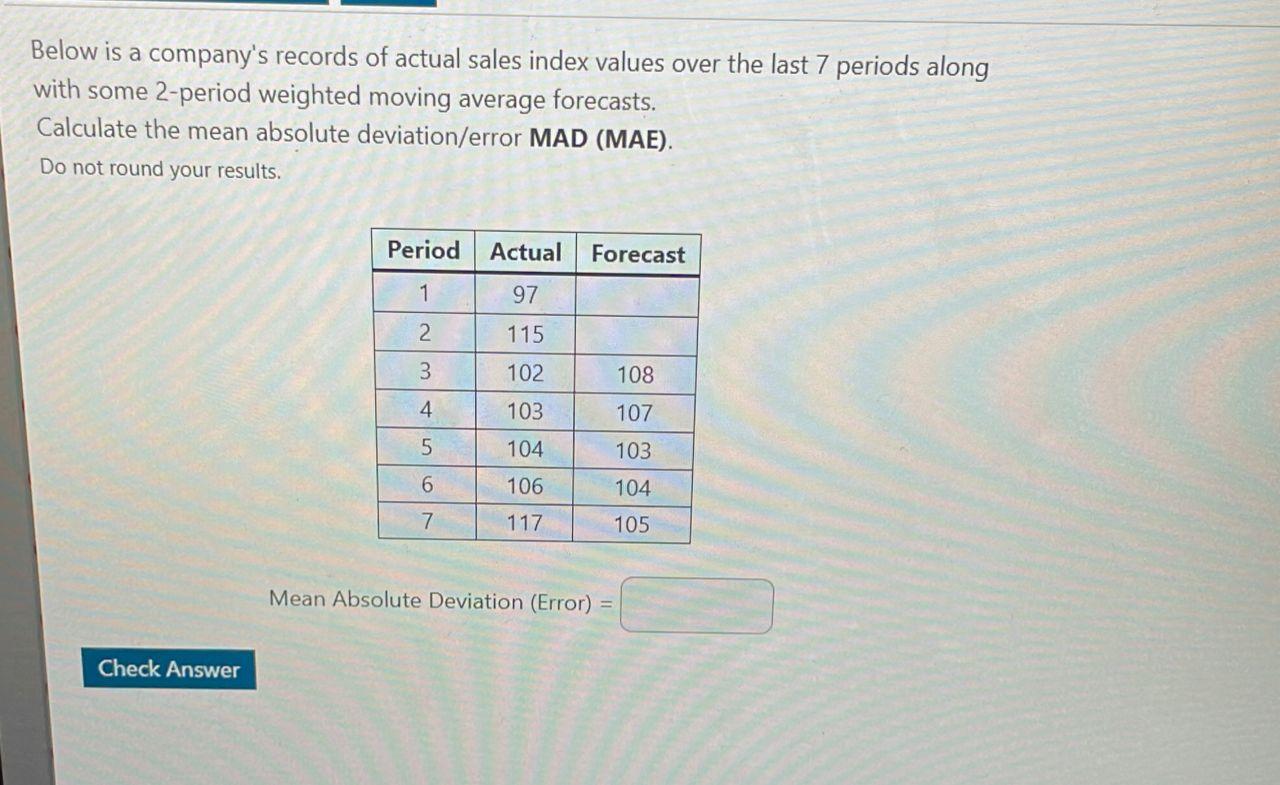 Solved Below is a company's records of actual sales index | Chegg.com
