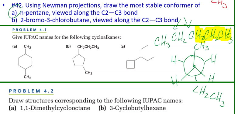 Solved #42. ﻿Using Newman projections, draw the most stable | Chegg.com