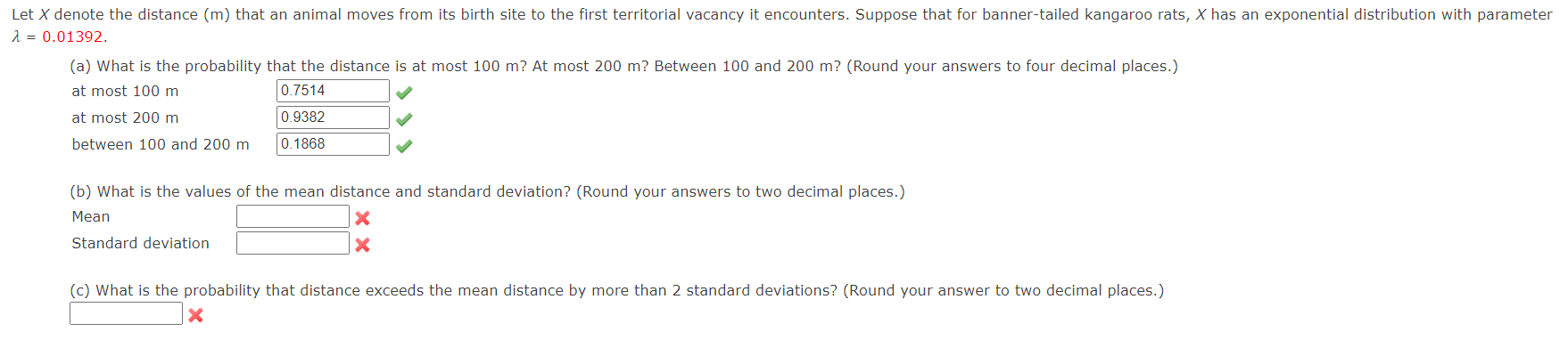 Solved Let X denote the distance (m) that an animal moves | Chegg.com