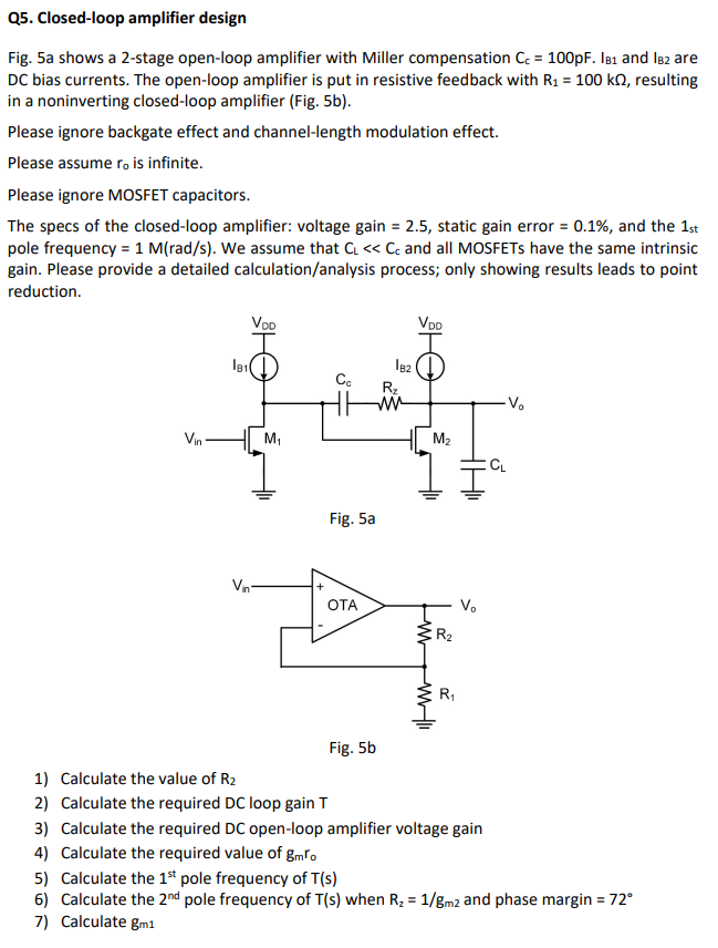 Q5. Closed-loop amplifier design Fig. 5a shows a | Chegg.com
