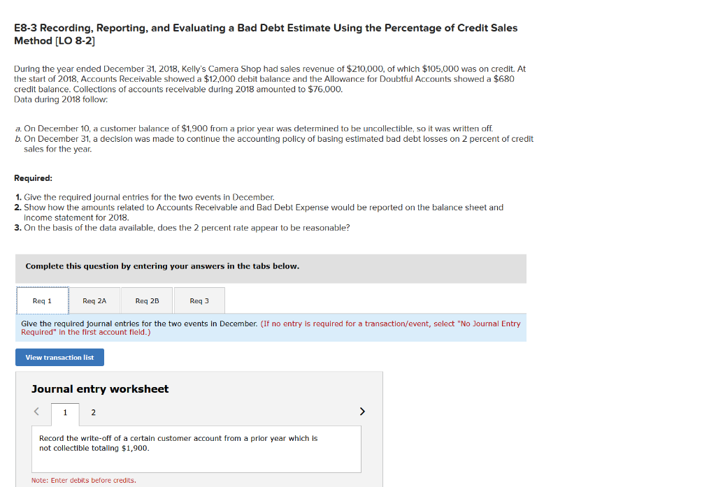 Solved E8-3 Recording, Reporting, and Evaluating a Bad Debt | Chegg.com