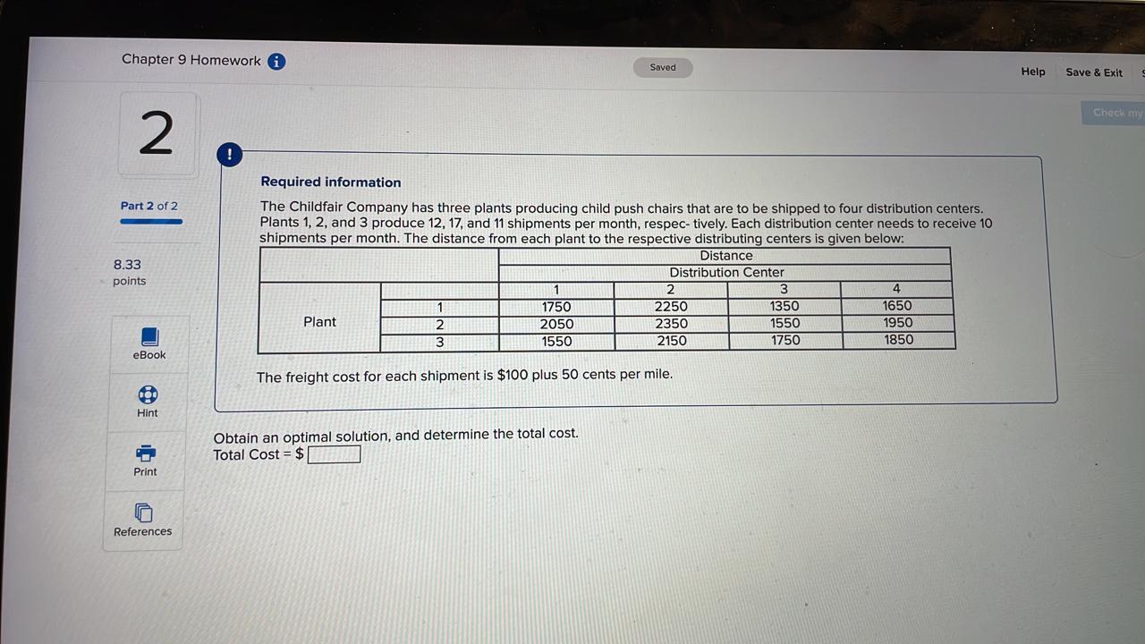 Solved Chapter 9 Homework i 2 Part 2 of 2 8.33 points. eBook | Chegg.com