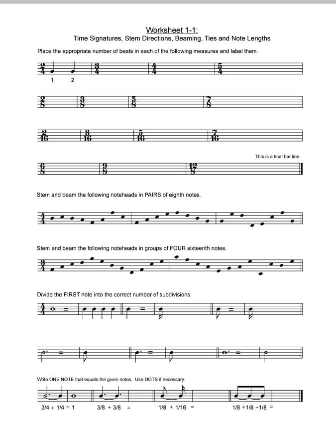 Worksheet 1-1: Time Signatures, Stem Directions, | Chegg.com