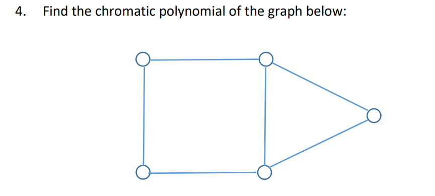 Solved 4. Find the chromatic polynomial of the graph below: | Chegg.com
