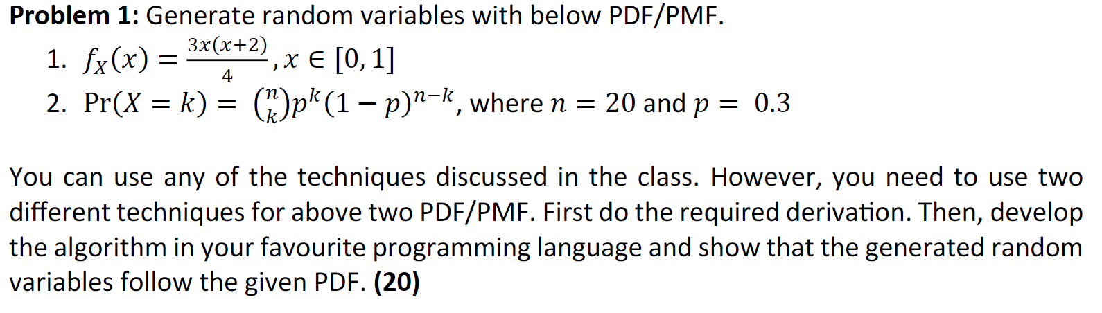 Solved Problem 1: Generate random variables with below | Chegg.com